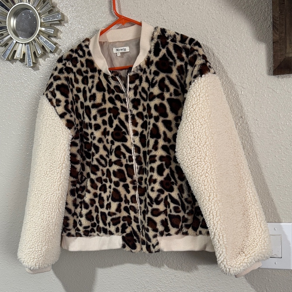 Miracle Leopard Print Teddy Jacket - Cream And Brown - Gem
